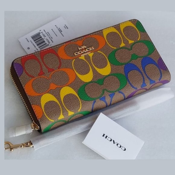 Coach | Bags | Nwt Coach Long Zip Around Wallet In Rainbow Signature ...
